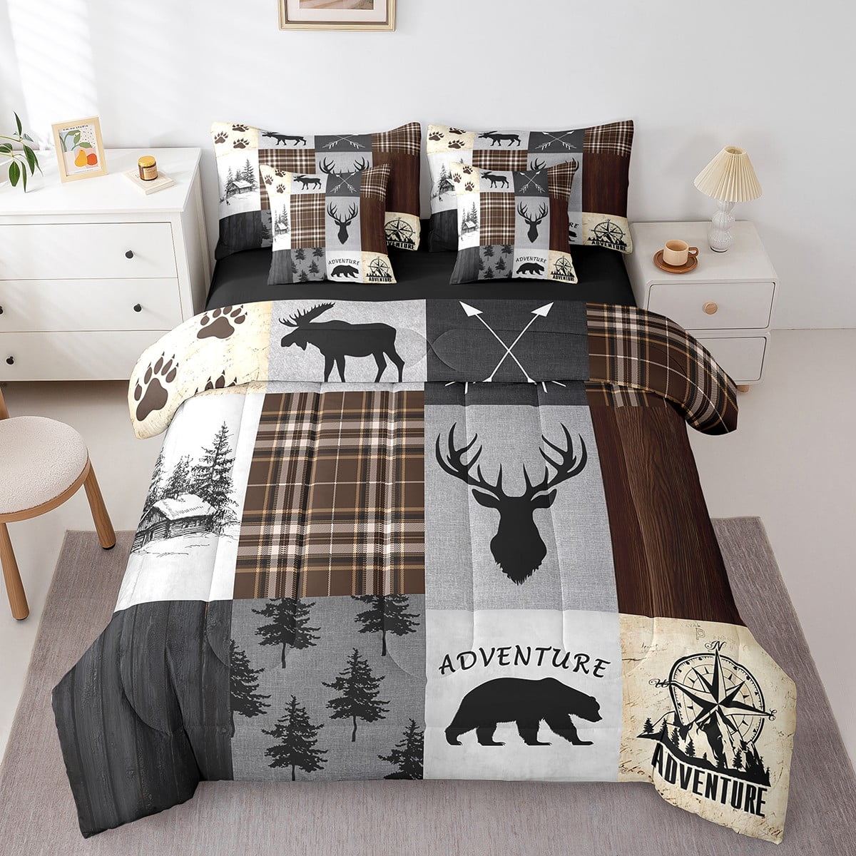 Feelyou Jungle Reindeer Bear Bedding Comforter Set 7pcs for Men ...