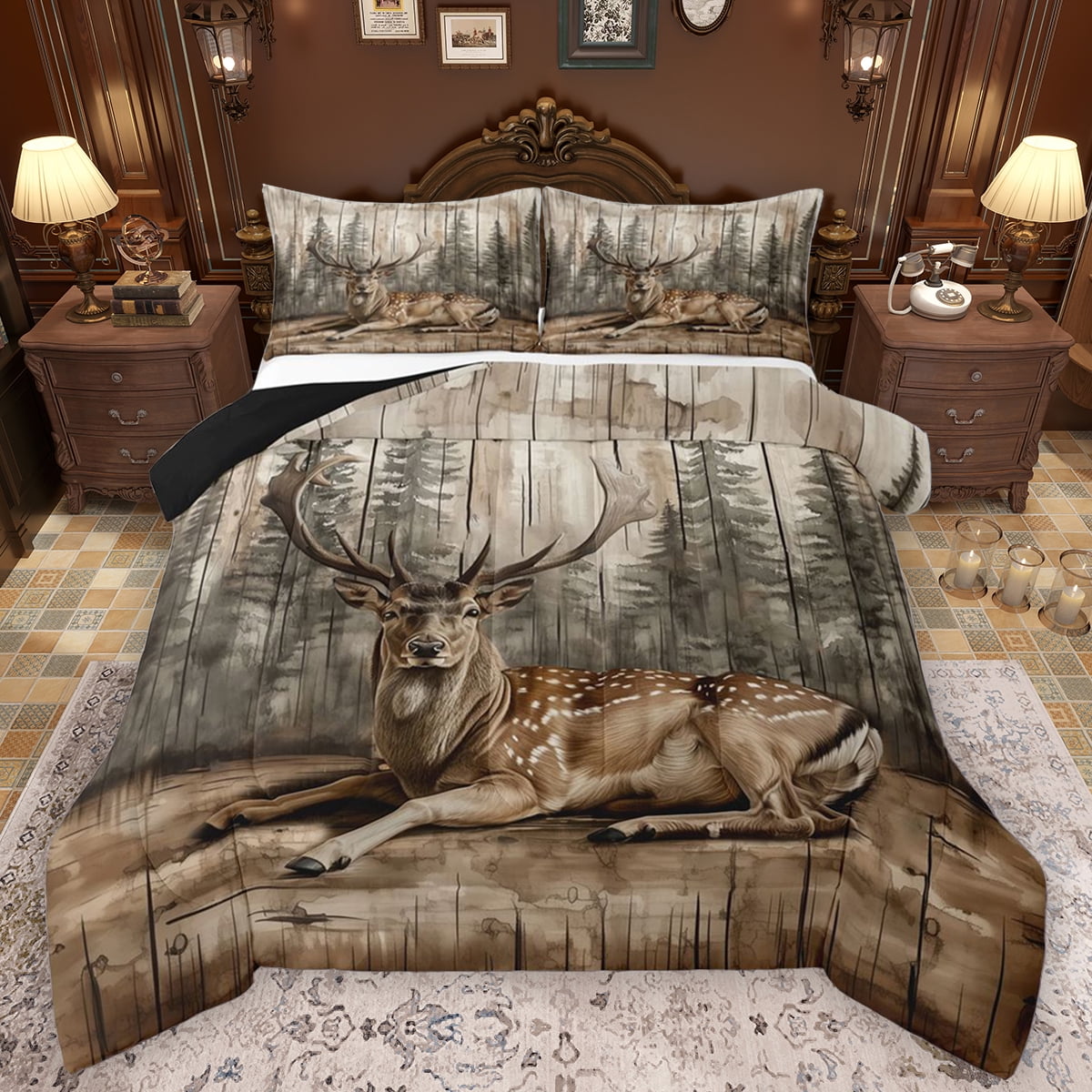 Feelyou Jungle Reindeer Moose Queen Comforter Set, Countryside Animal ...