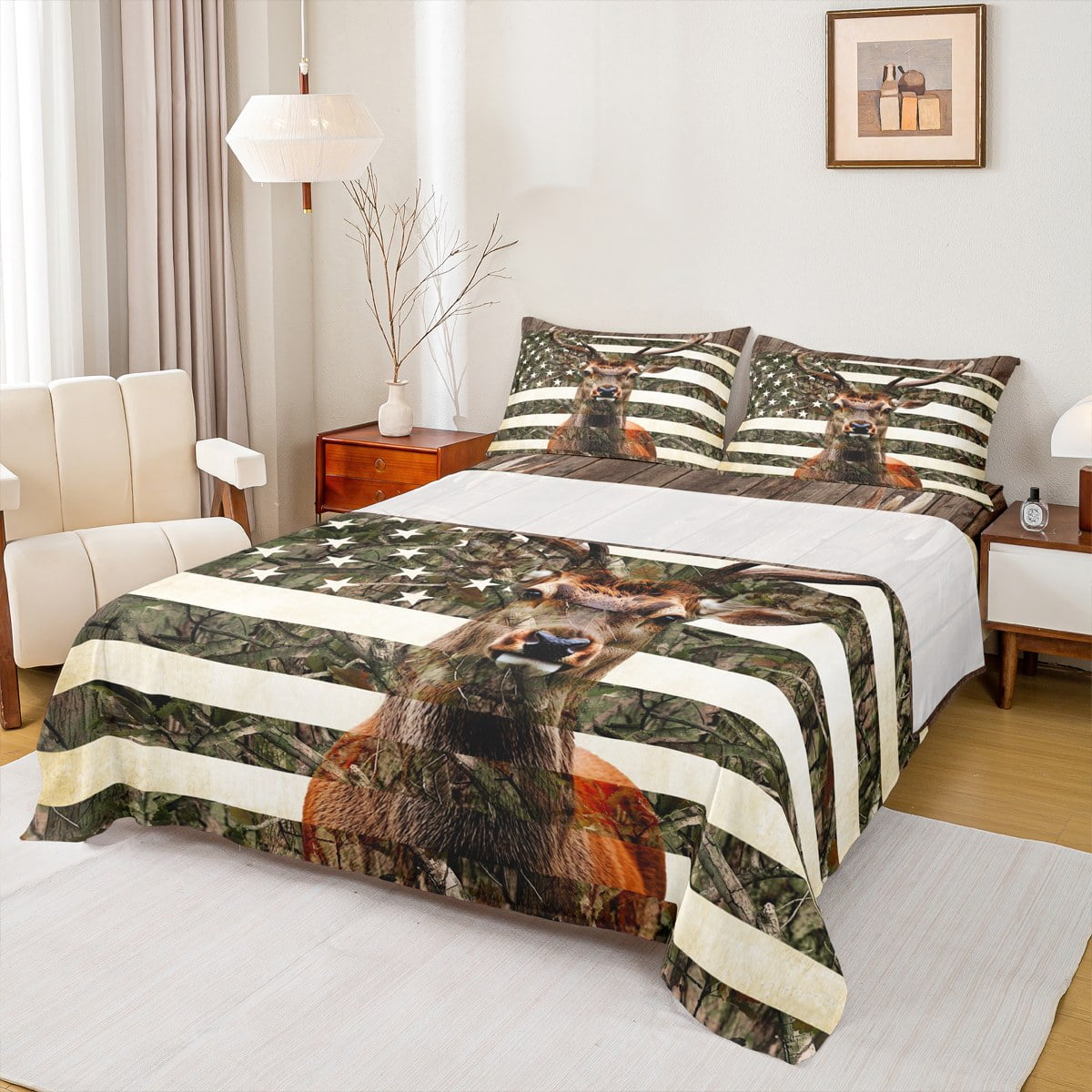 Feelyou Jungle Reindeer Moose Queen Sheet Sets, Rustic Wildlife Animal ...