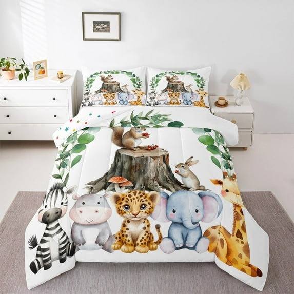 Feelyou Jungle Squirrel Animal Queen Comforter Set, Cartoon Cheetah ...