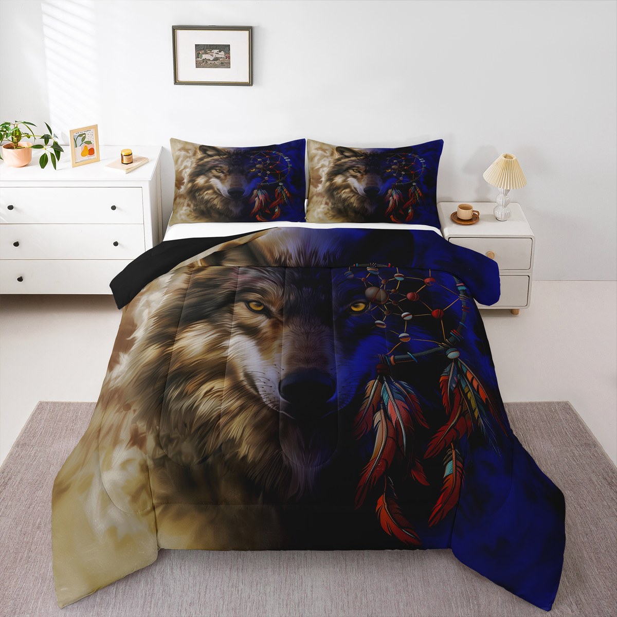 Feelyou Jungle Western Wolf Full Size Comforter Sets for Kids, Rustic ...