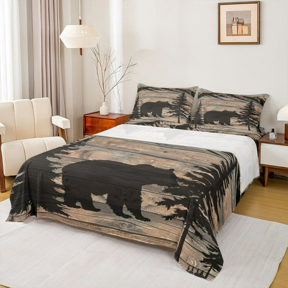 Feelyou Jungle Wildlife Bear Full Size Sheets, Pine Tree Plant Bed ...