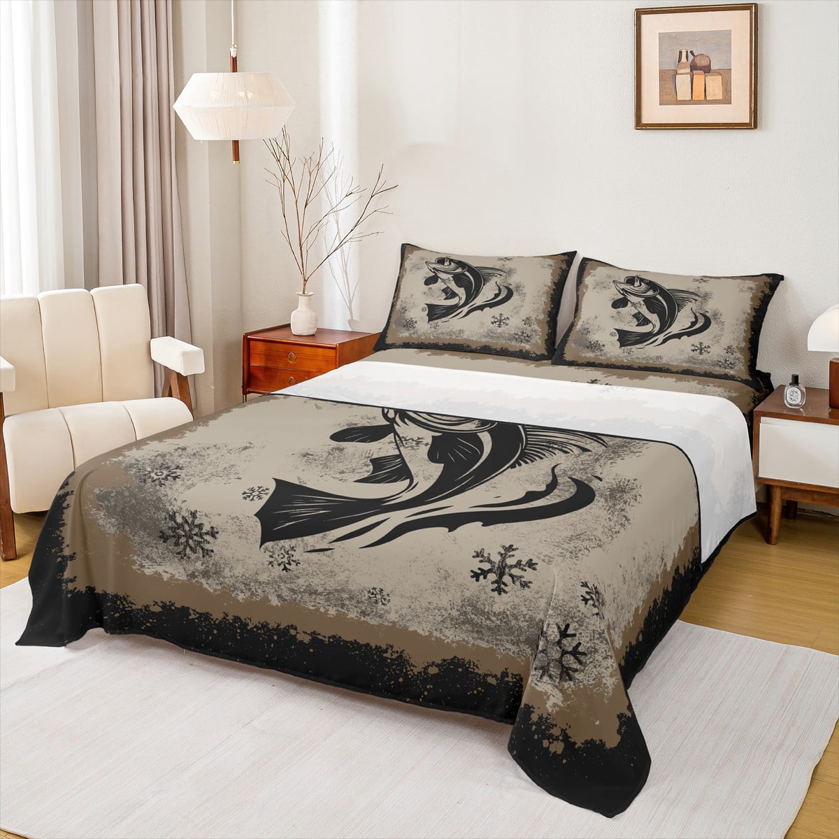 Feelyou Jungle Wildlife Fish Bed Sheets, Rustic Farmhouse Animal King ...