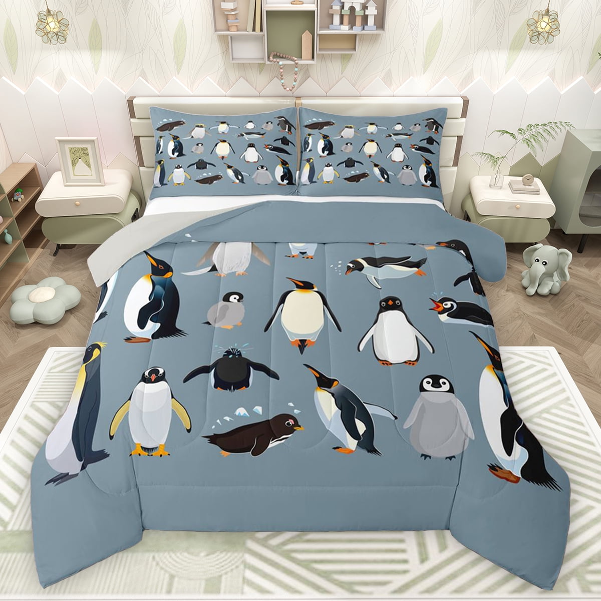 Feelyou Kawaii Antarctic Penguin Full Size Comforter Sets, Cute Cartoon ...