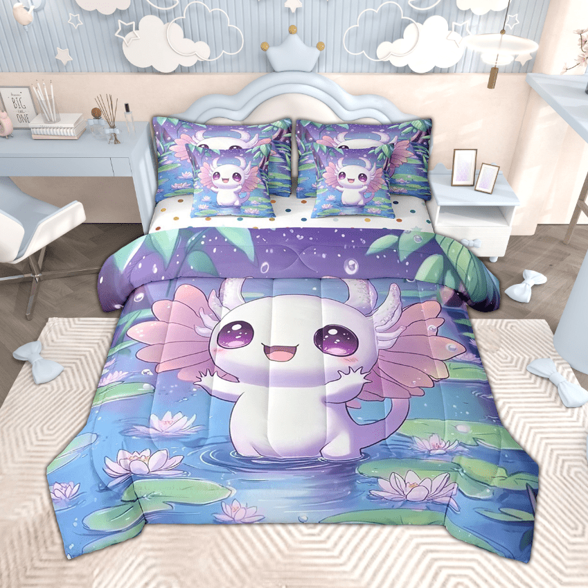 Feelyou Kawaii Axolotl Bedding Comforter Set 7pcs, Cute Animal King ...
