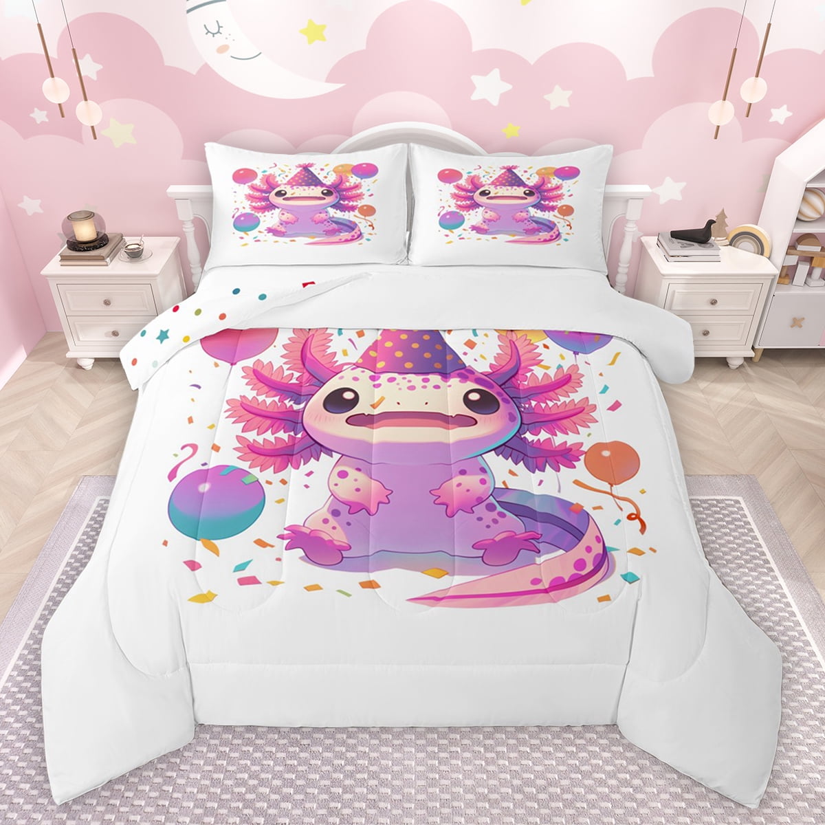 Feelyou Kawaii Axolotl Kids Full Size Comforter Sets, Cartoon Pink ...