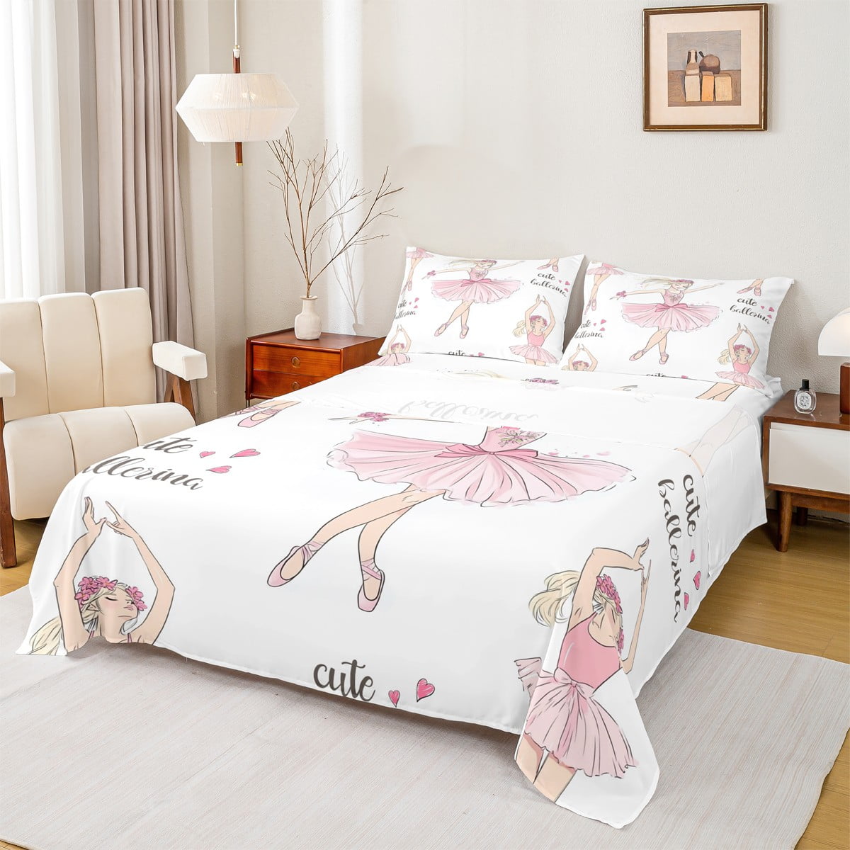Feelyou Kawaii Ballet Girl Full Size Sheets, Cute Ballerina Bed Sheets ...