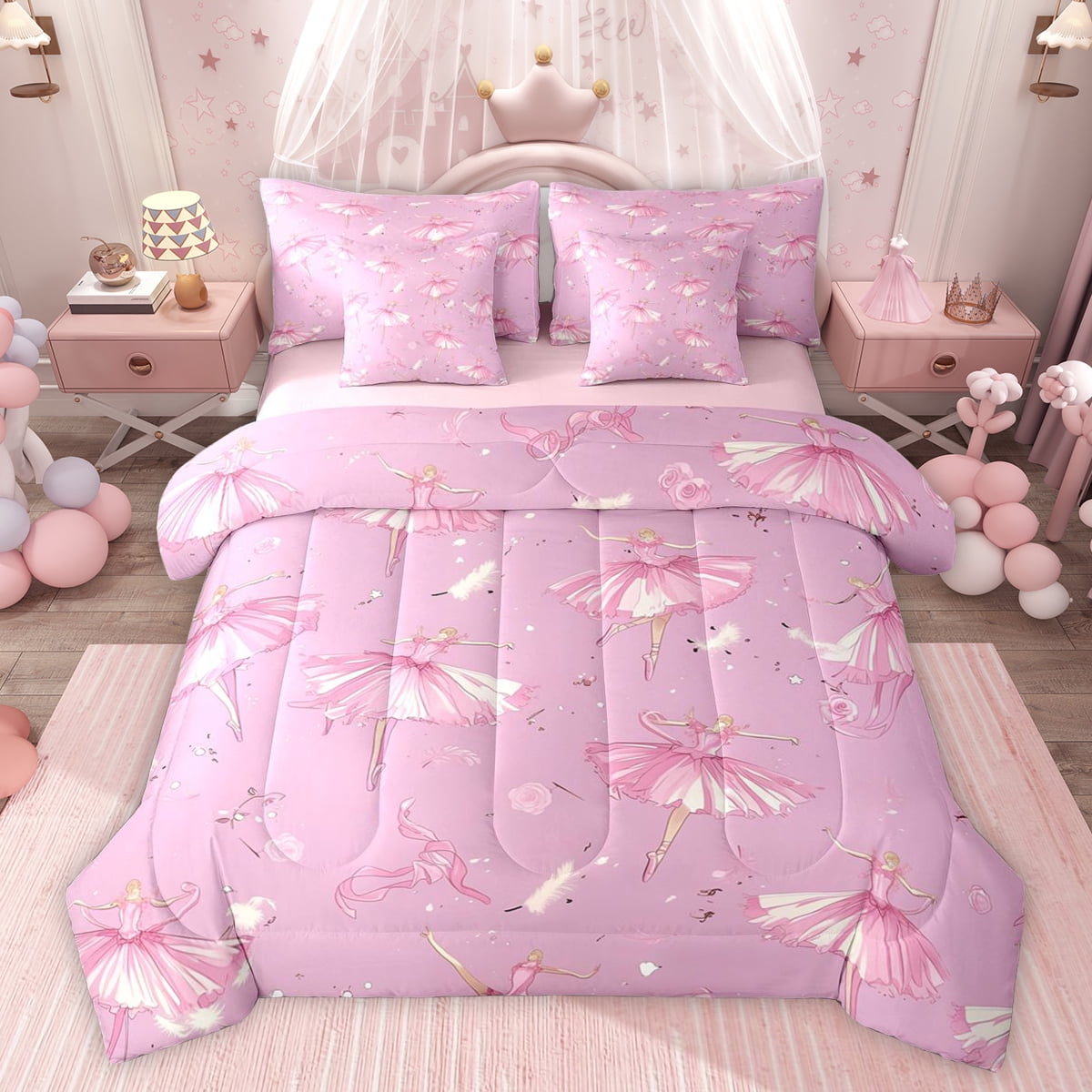 Feelyou Kawaii Ballet Girl Twin Bedding Sets 7-Piece, Pink Princess ...