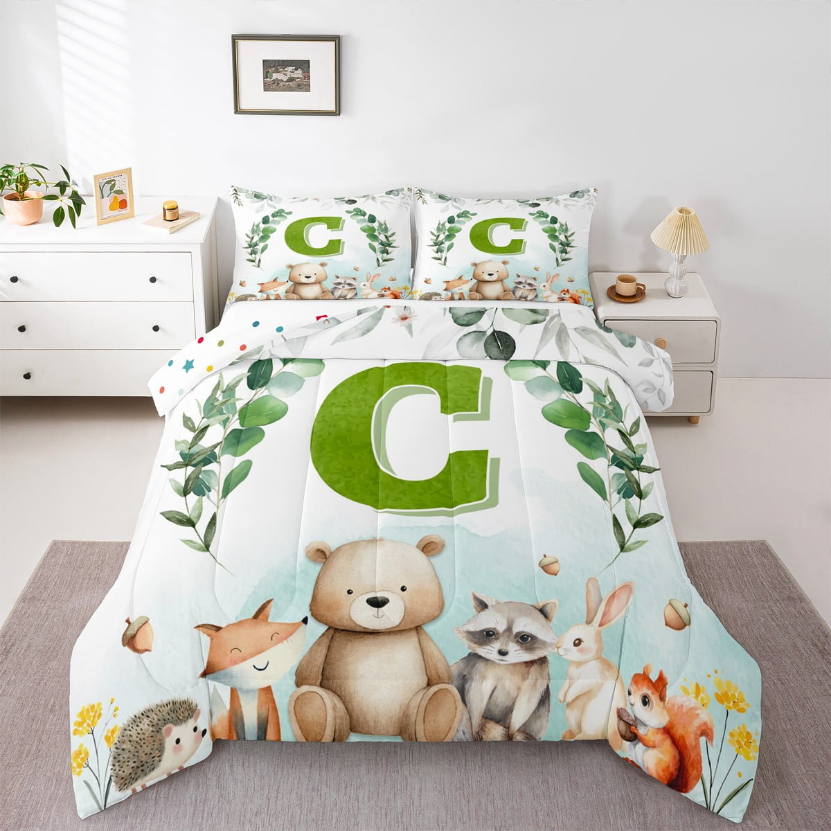 Feelyou Kawaii Bear Rabbit Full Size Comforter Sets, Watercolor Cartoon ...