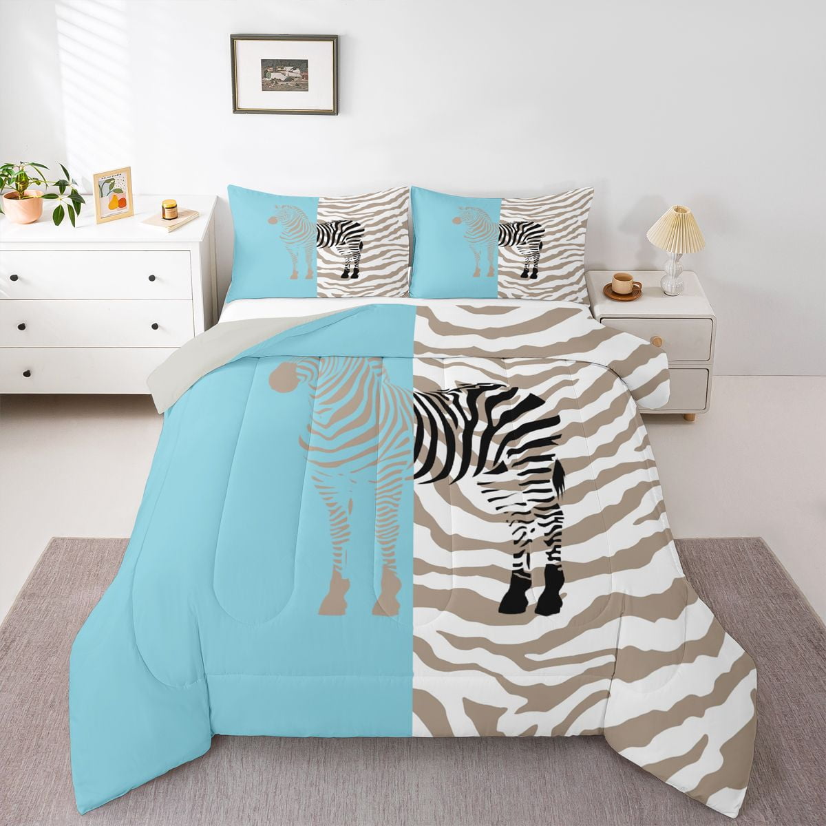 Feelyou Kawaii Blue Zebra Queen Comforter Set, Simple Fashion Style ...