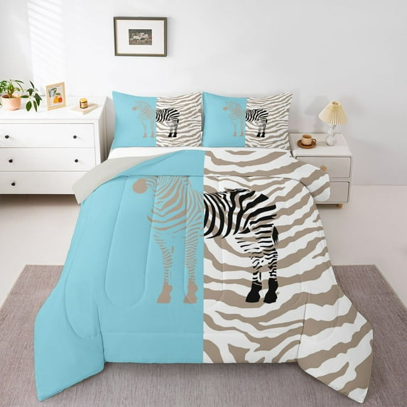 Feelyou Kawaii Blue Zebra Queen Comforter Set, Simple Fashion Style Bedding Sets, Teens Kids ...