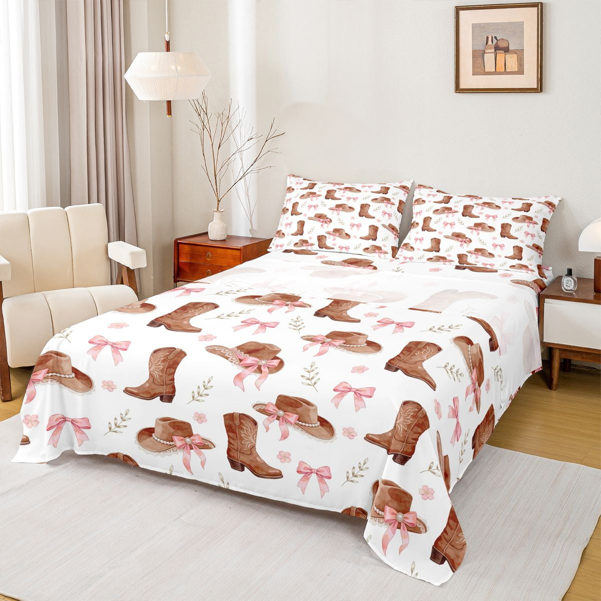 Feelyou Kawaii Bowknot Hat Twin Sheet Sets, Western Princess Bedding, 3 ...