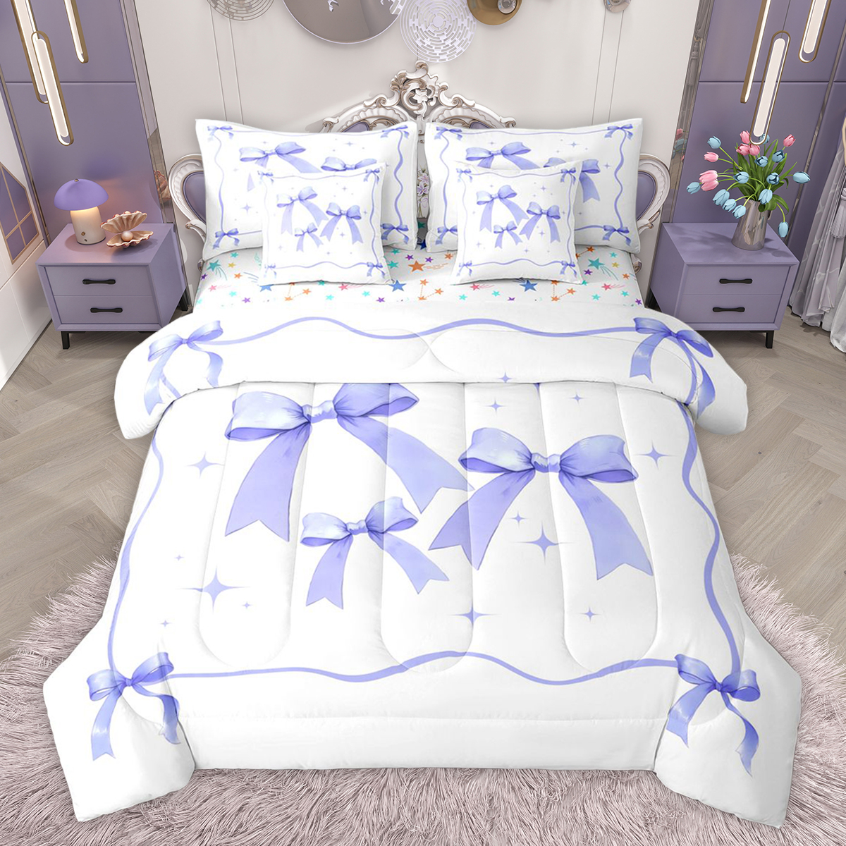 Feelyou Kawaii Bowknot Kids Twin Bedding Sets 7-Piece, Fashion Princess ...