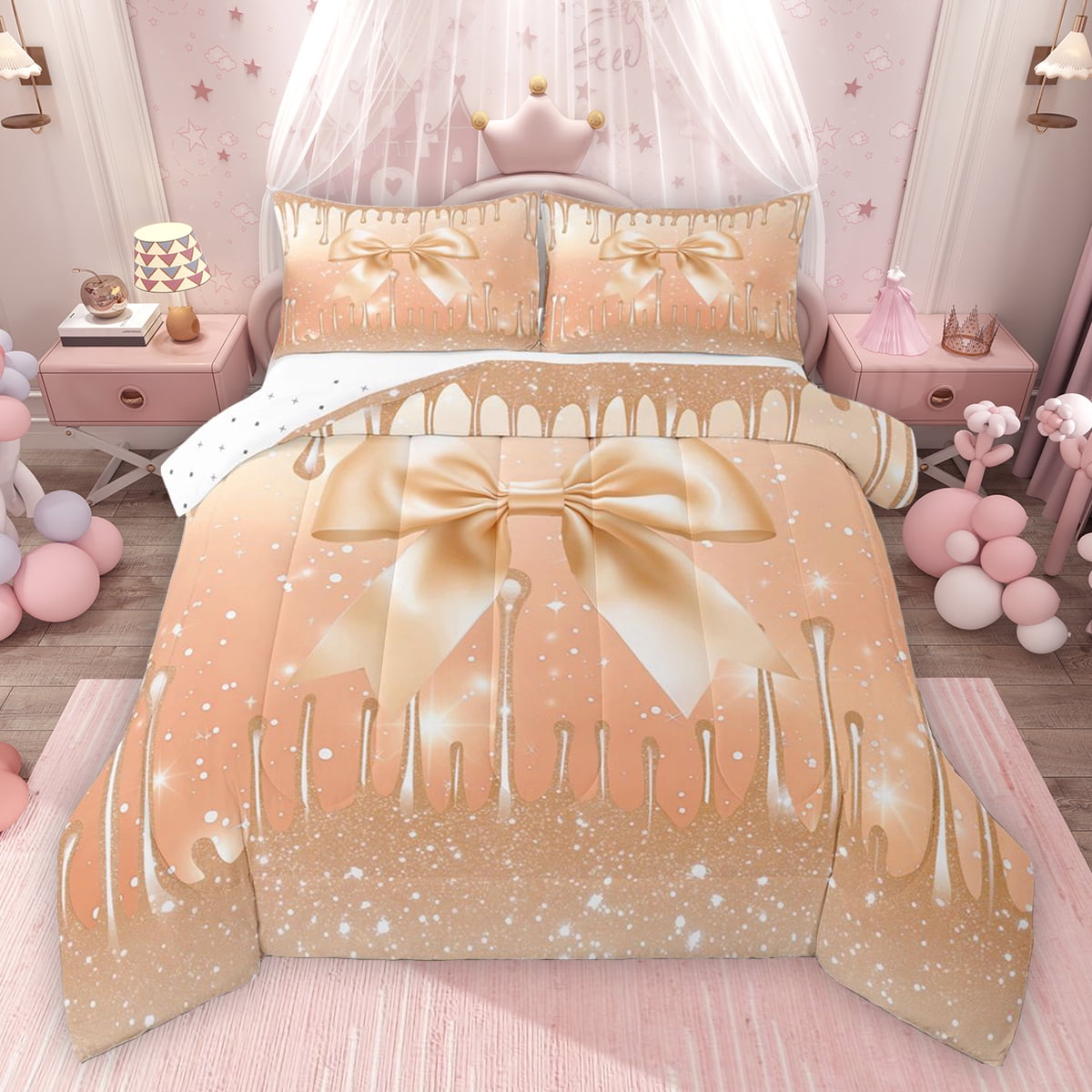 Feelyou Kawaii Bowknot Orange Full Size Comforter Sets, Fashion Sequin ...