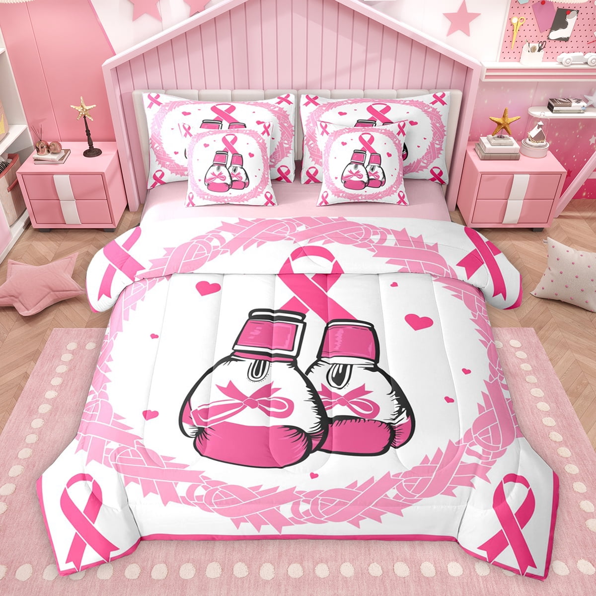 Feelyou Kawaii Boxing Gloves Twin Bedding Sets 7-Piece, Pink Hope ...
