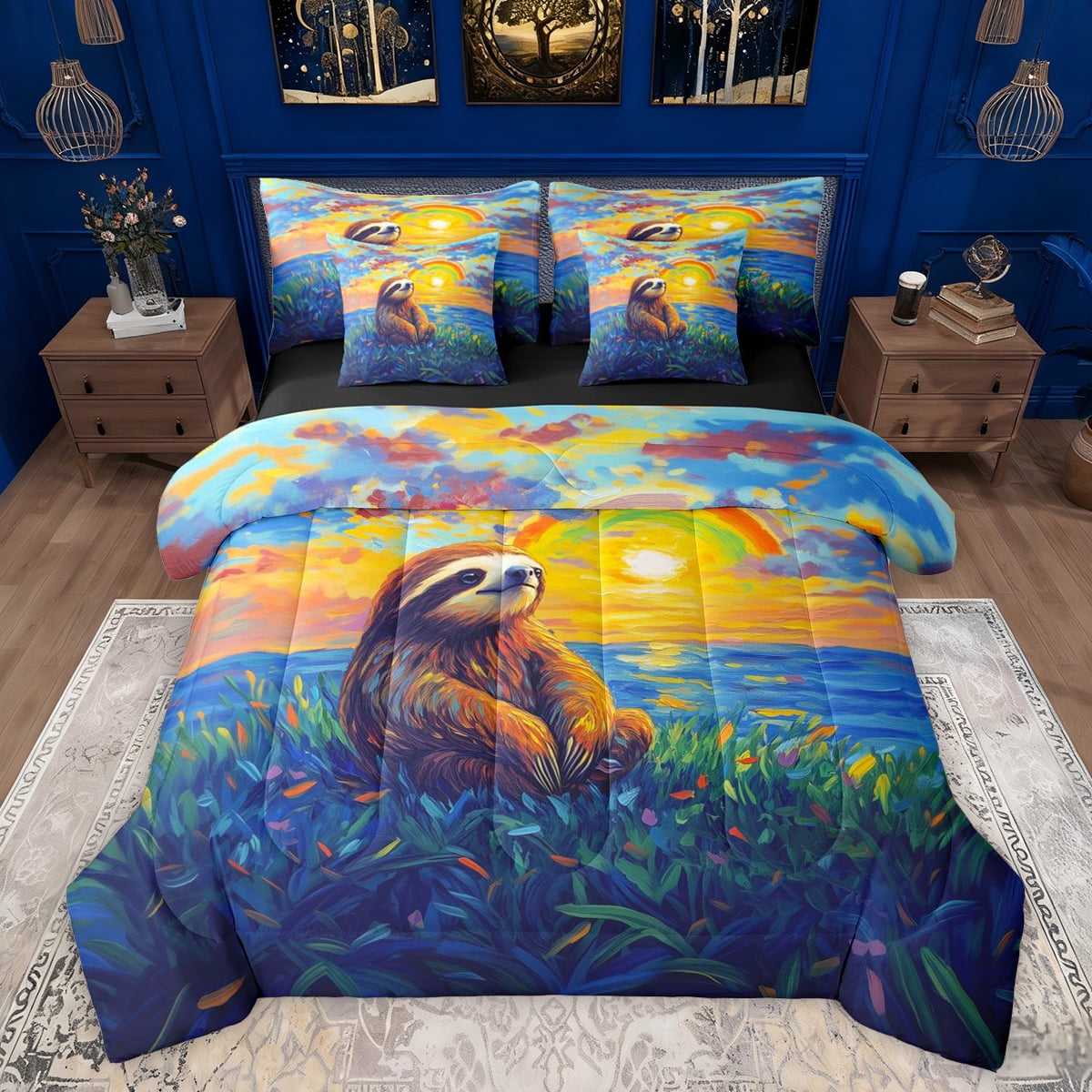 Feelyou Kawaii Brown Sloth Bedding Comforter Set 7pcs for Child, Rustic ...