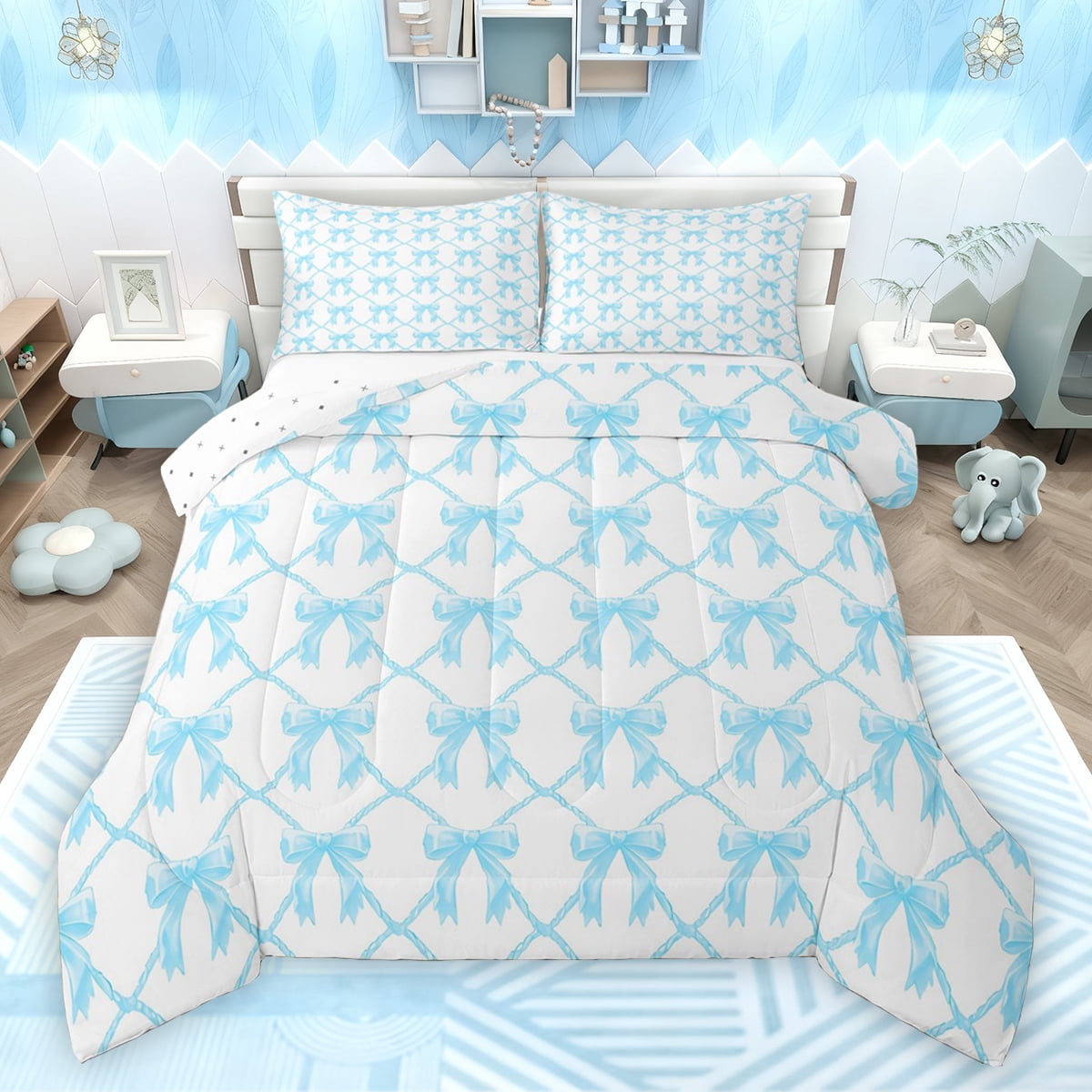 Feelyou Kawaii Cartoon Bow Full Size Comforter Sets for Kids, Chic ...