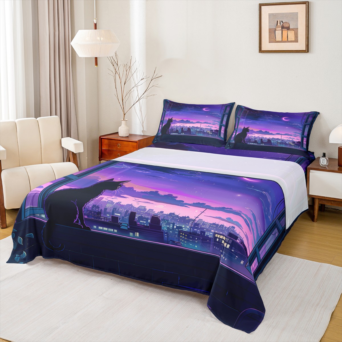 Feelyou Kawaii Cartoon Cat Full Size Sheets for Kids, Modern City ...