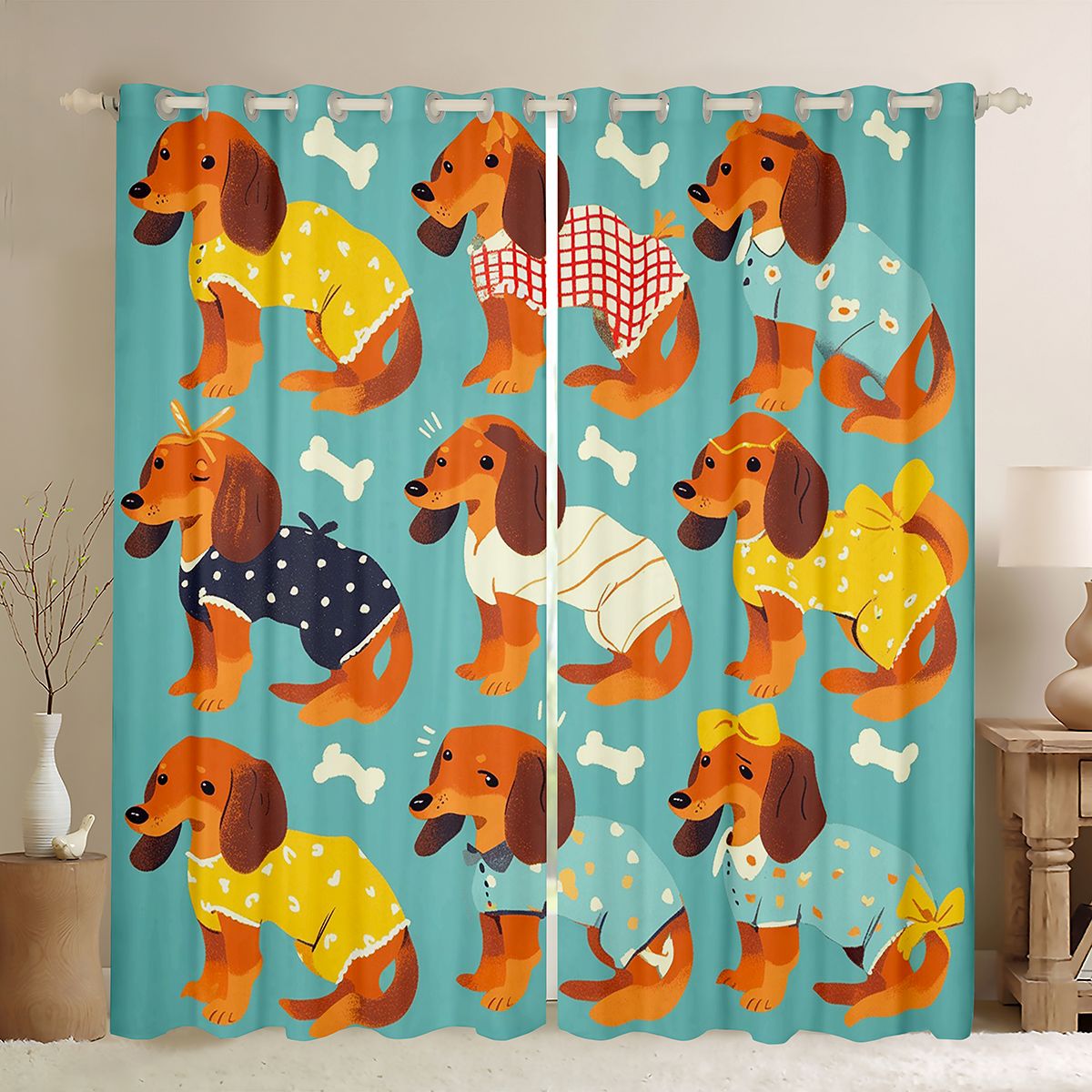 Feelyou Kawaii Cartoon Dog Blackout Curtains Set of 2 (52x84 Each) for ...