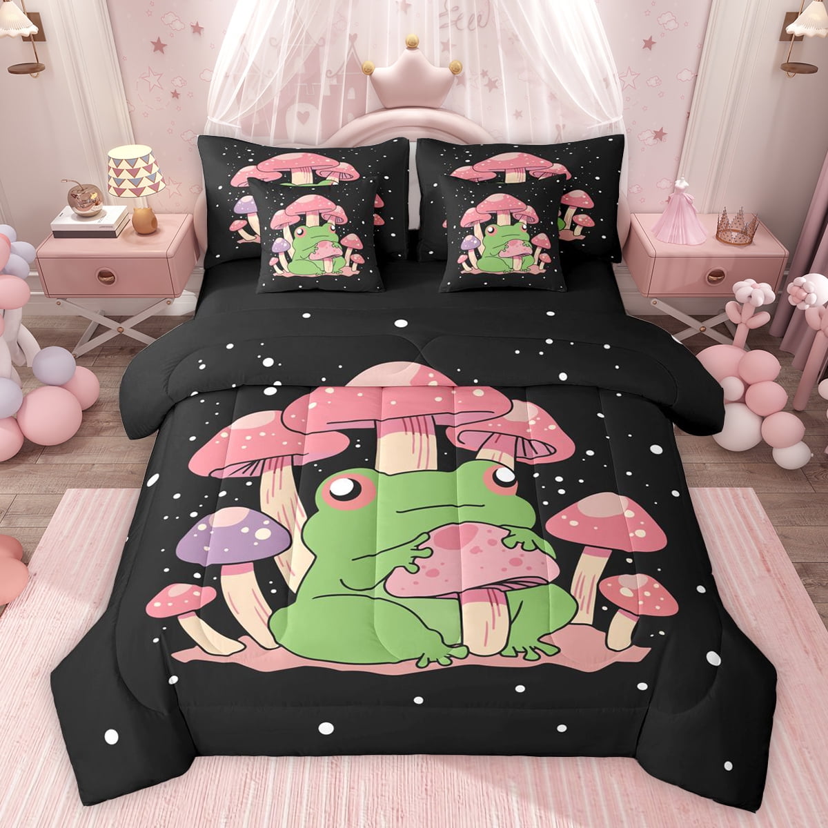 Feelyou Kawaii Cartoon Frog Twin Bedding Sets 7-Piece for Child, Dreamy ...