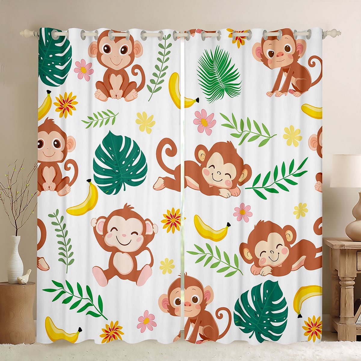 Feelyou Kawaii Cartoon Monkey Blackout Curtains Set of 2 (52x84 Each ...
