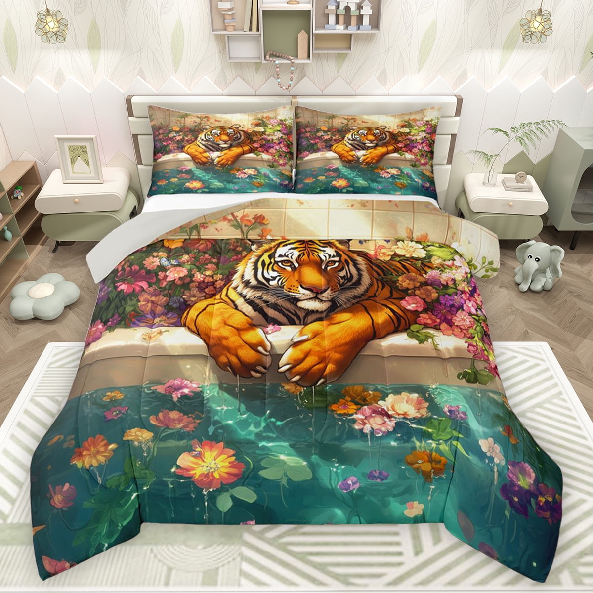 Feelyou Kawaii Cartoon Tiger Full Size Comforter Sets, Vintage Garden ...