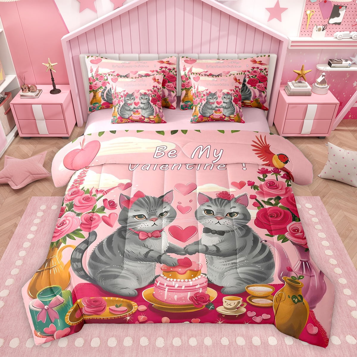 Feelyou Kawaii Cat Kitten Bedding Comforter Set 7 Pieces for Teen, Love ...