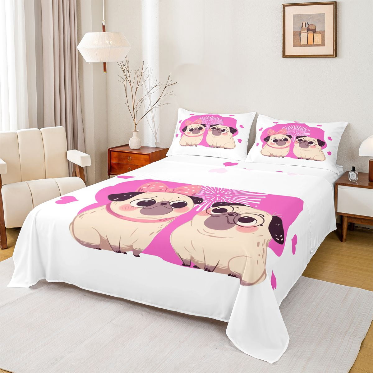 Feelyou Kawaii Couple Dog Bed Sheets for Teens, Cartoon Love Heart King ...