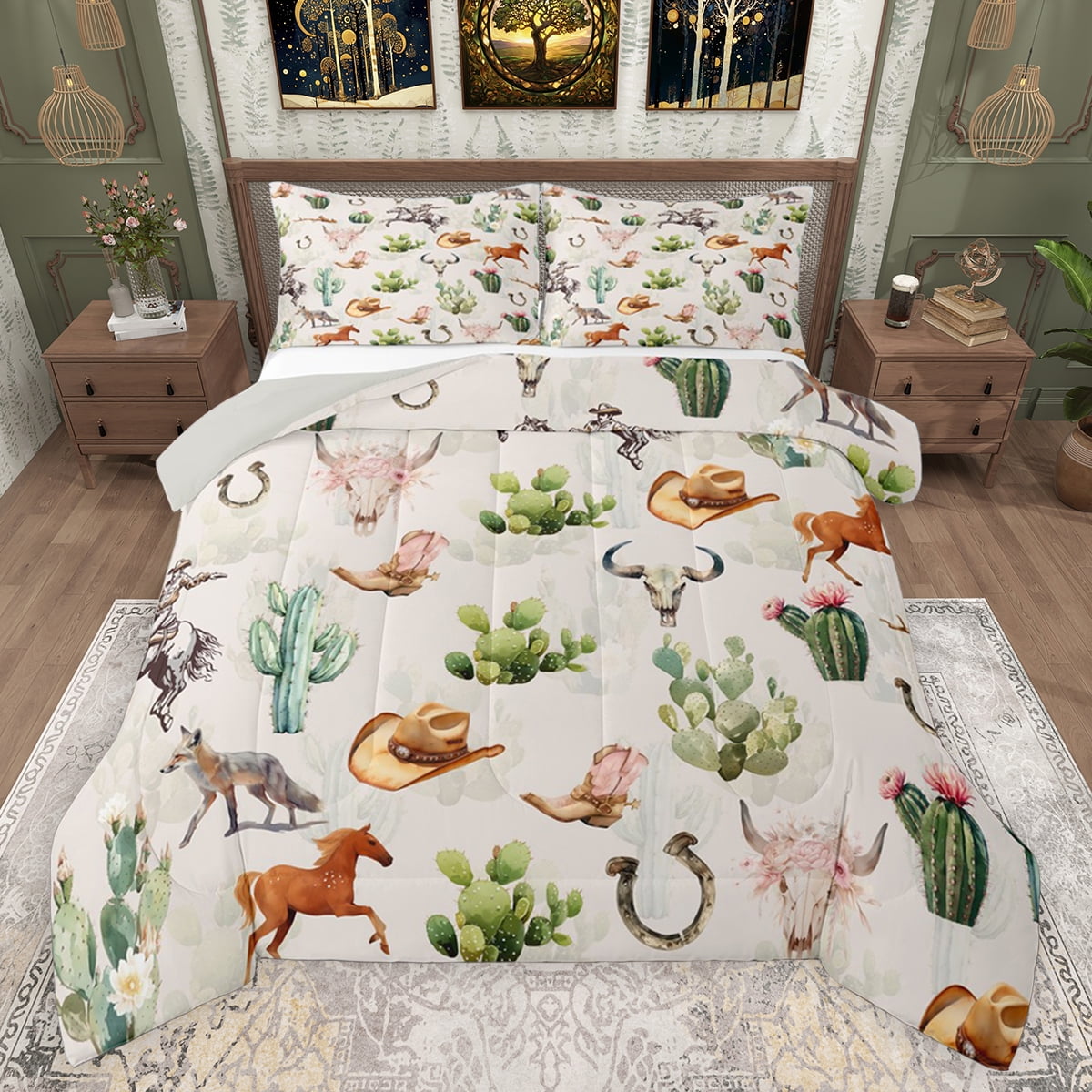 Feelyou Kawaii Cowgirl Boot Bedding Comforter Set for Teens, Hippie ...