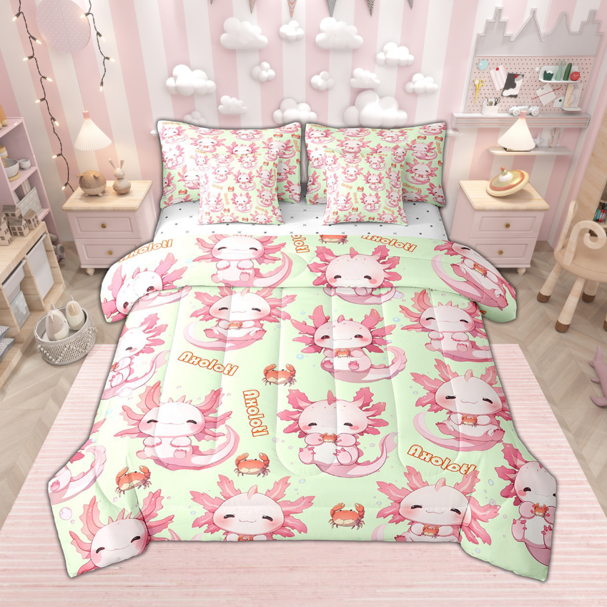 Feelyou Kawaii Cute Axolotl Bedding Comforter Set 7 Pieces for Girls ...