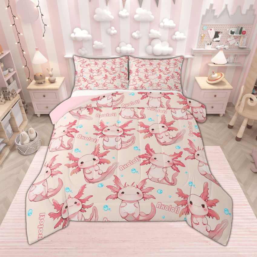 Feelyou Kawaii Cute Axolotl King Size Comforter Sets for Girls, Ocean ...