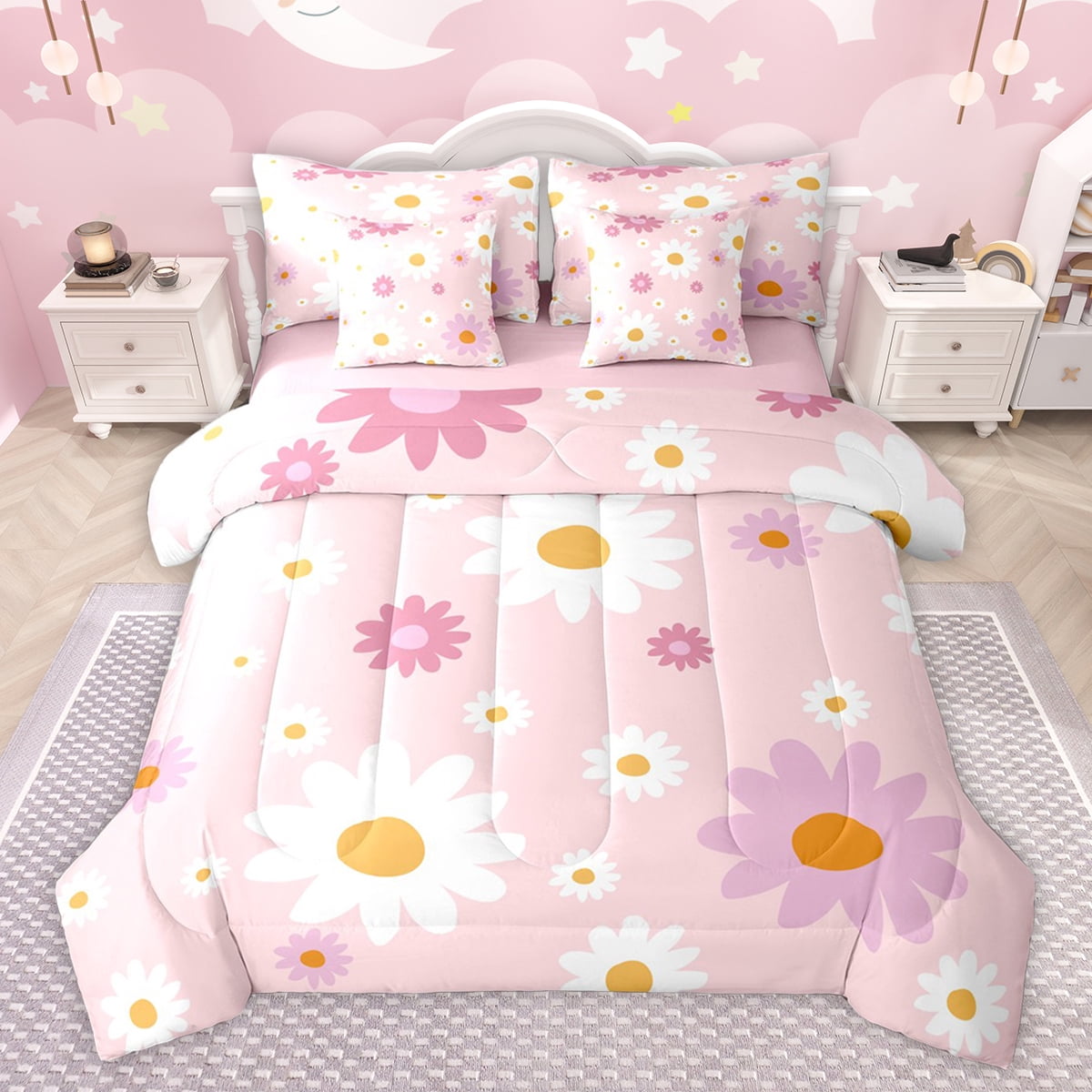 Feelyou Kawaii Daisy Flower Twin Bedding Sets 7-Piece for Kids, Cute ...