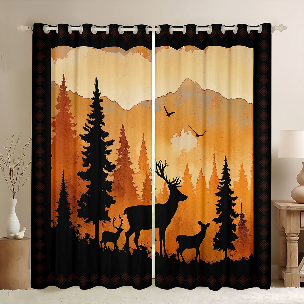Feelyou Kawaii Deer Family Blackout Curtains Set of 2 (52x84 Each ...