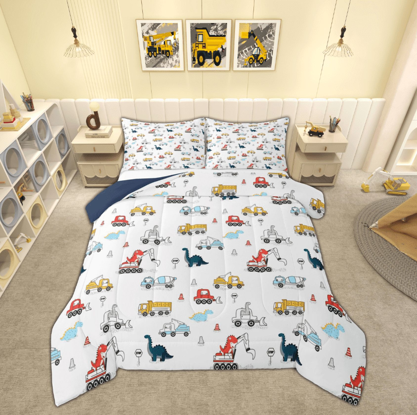 Feelyou Kawaii Dinosaur 01, Construction Truck Twin Comforter Sets ...