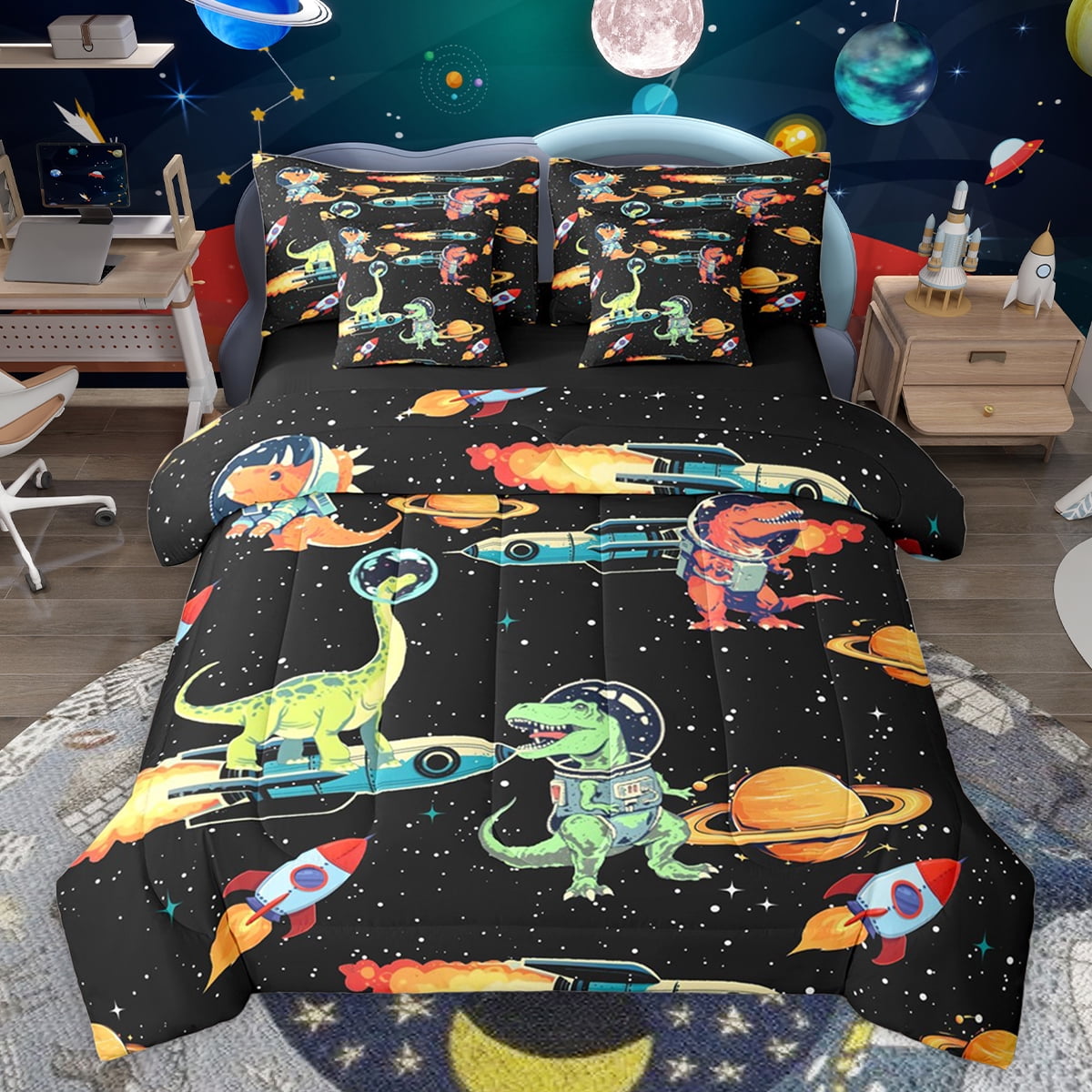 Feelyou Kawaii Dinosaur Kids Bedding Comforter Set 7pcs, Mystic Outer ...