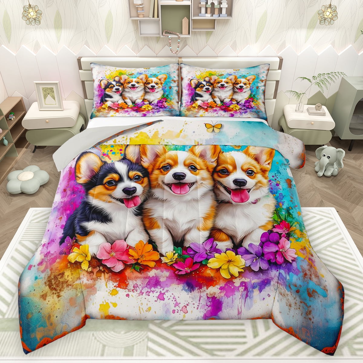 Feelyou Kawaii Dog Lover Queen Comforter Set, Cute Dalmatian Animal ...