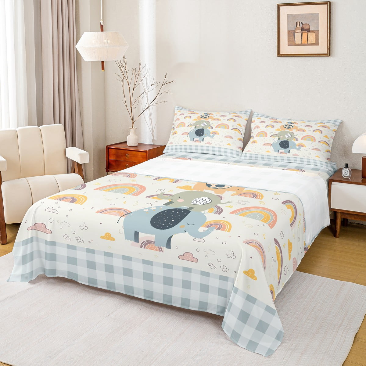 Feelyou Kawaii Elephant Animal Twin Sheet Sets for Kid, Cartoon Dreamy ...