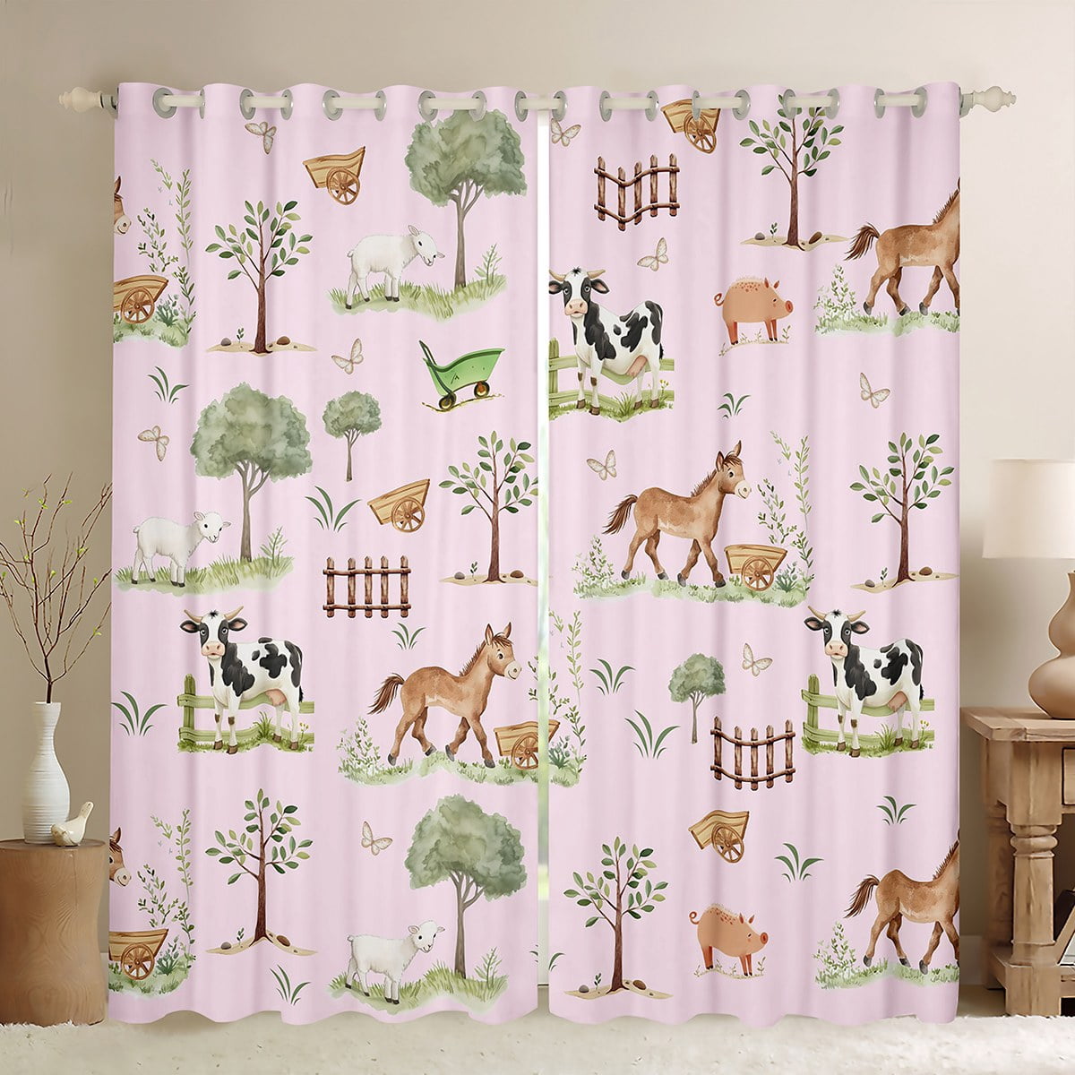 Feelyou Kawaii Farm Donkey Curtains Pack of 2 (42x84 Each), Farmhouse ...