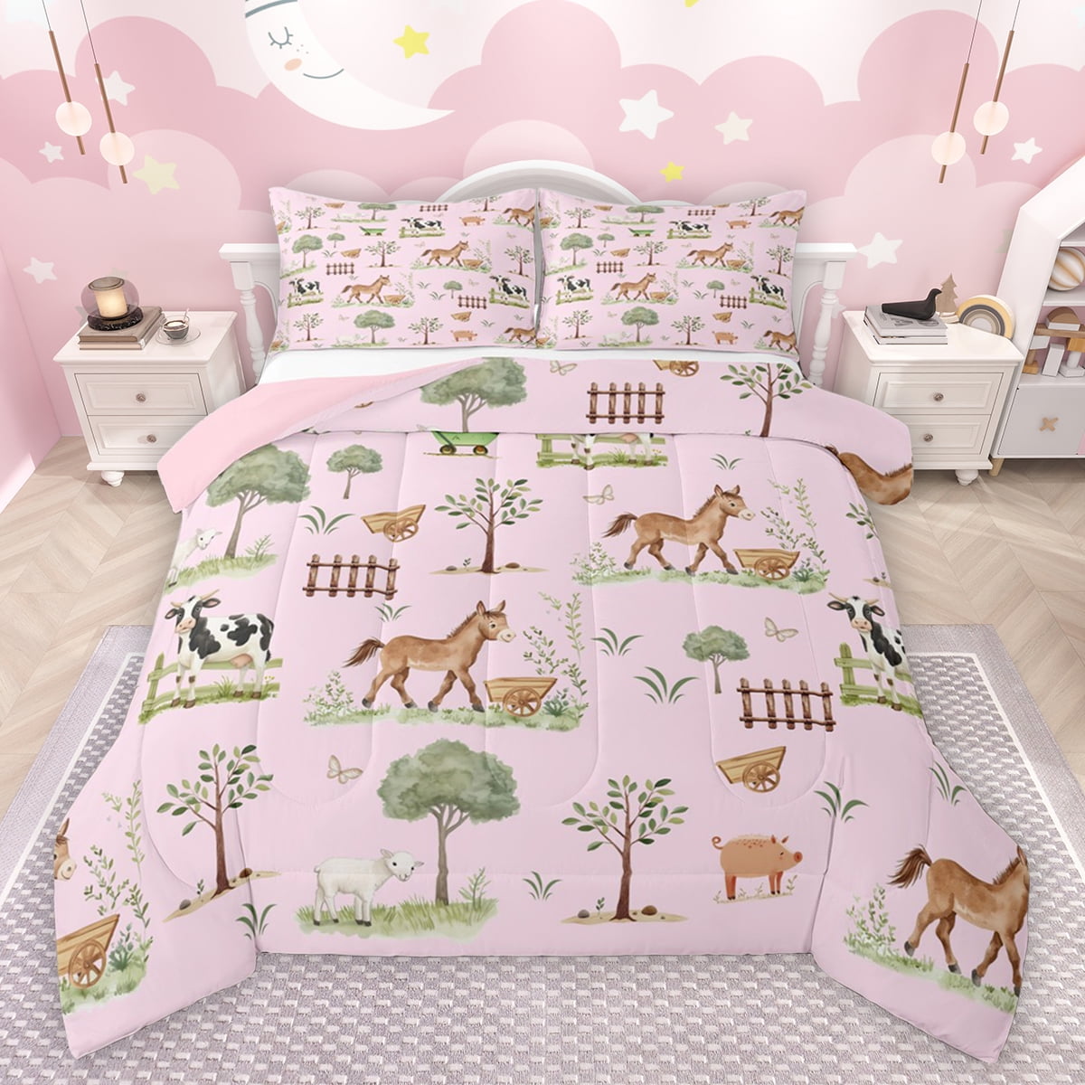 Feelyou Kawaii Farm Donkey Queen Comforter Set, Farmhouse Animal ...