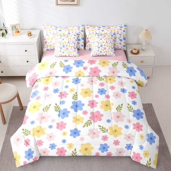 Feelyou Kawaii Floral Girls Bedding Comforter Set 7pcs, Cartoon Groovy ...