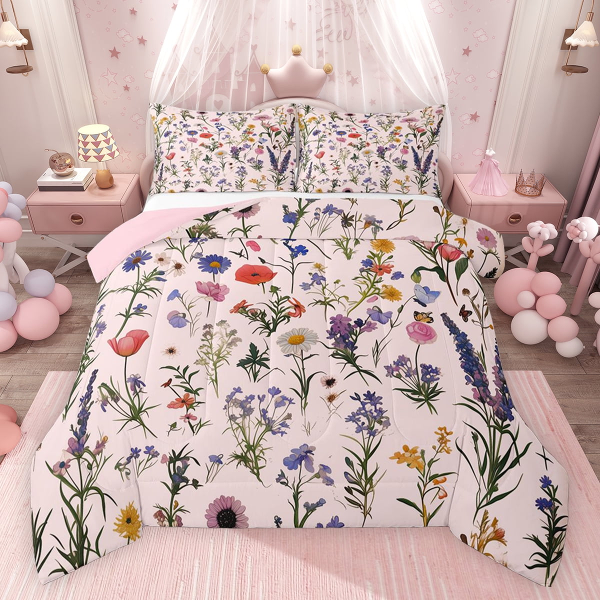Feelyou Kawaii Flower Girls Queen Comforter Set, Groovy Daisy Lavender ...