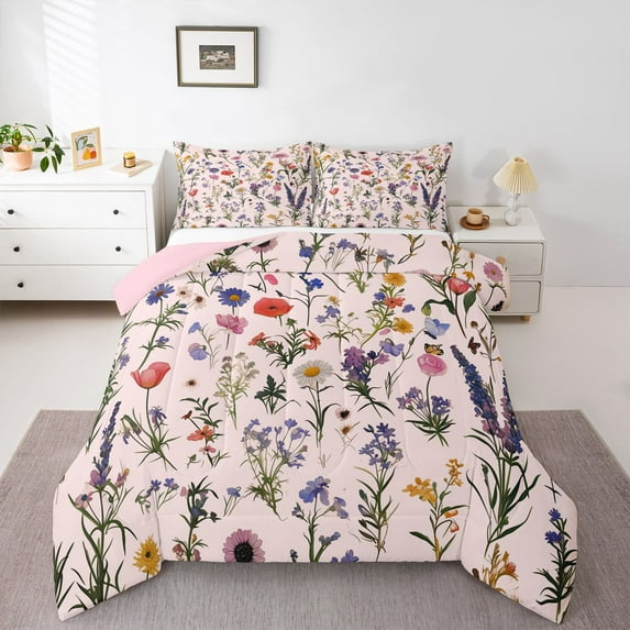 Feelyou Kawaii Flower Girls Queen Comforter Set, Groovy Daisy Lavender ...