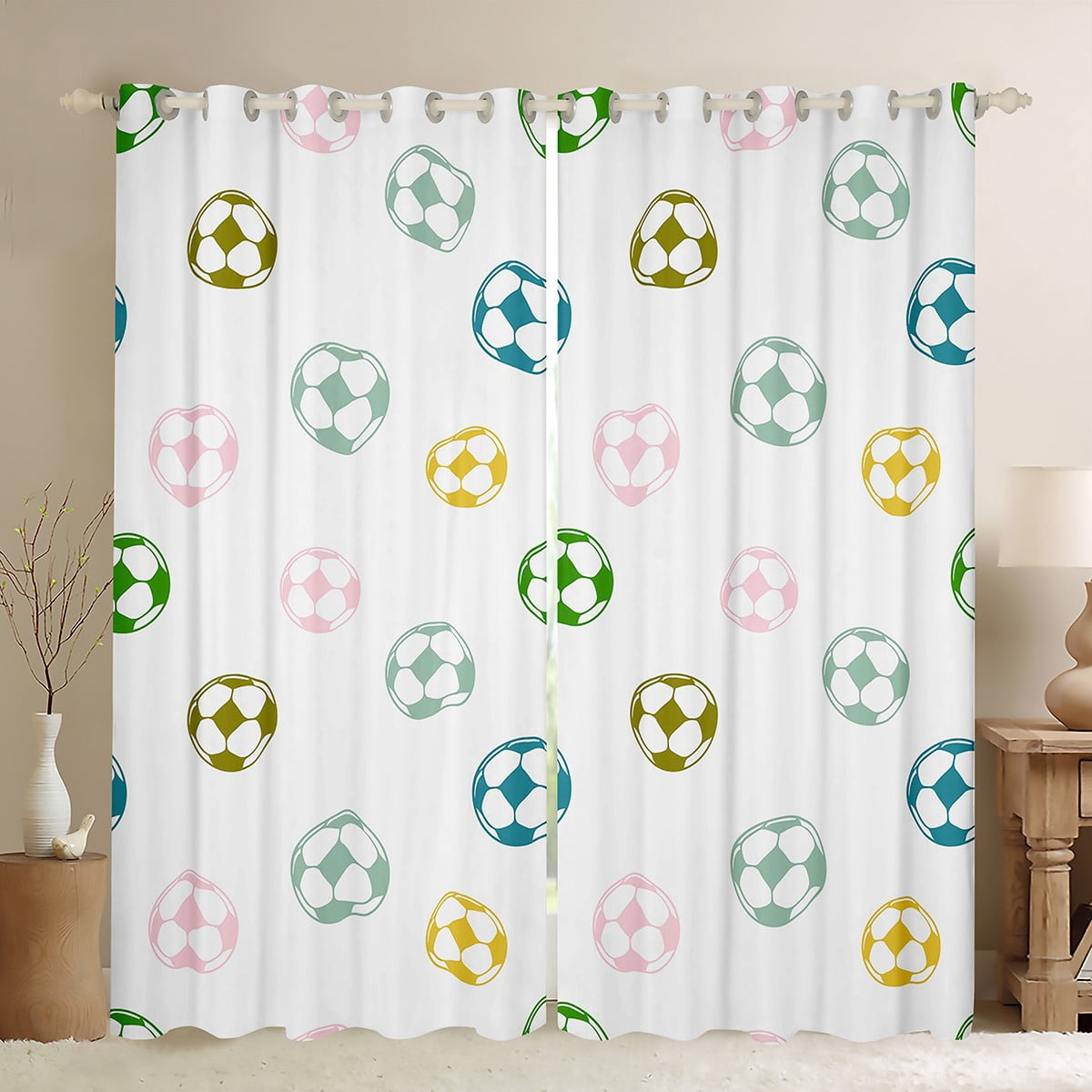 Feelyou Kawaii Football Soccer Curtains Pack of 2 (42x84 Each) for Kids ...