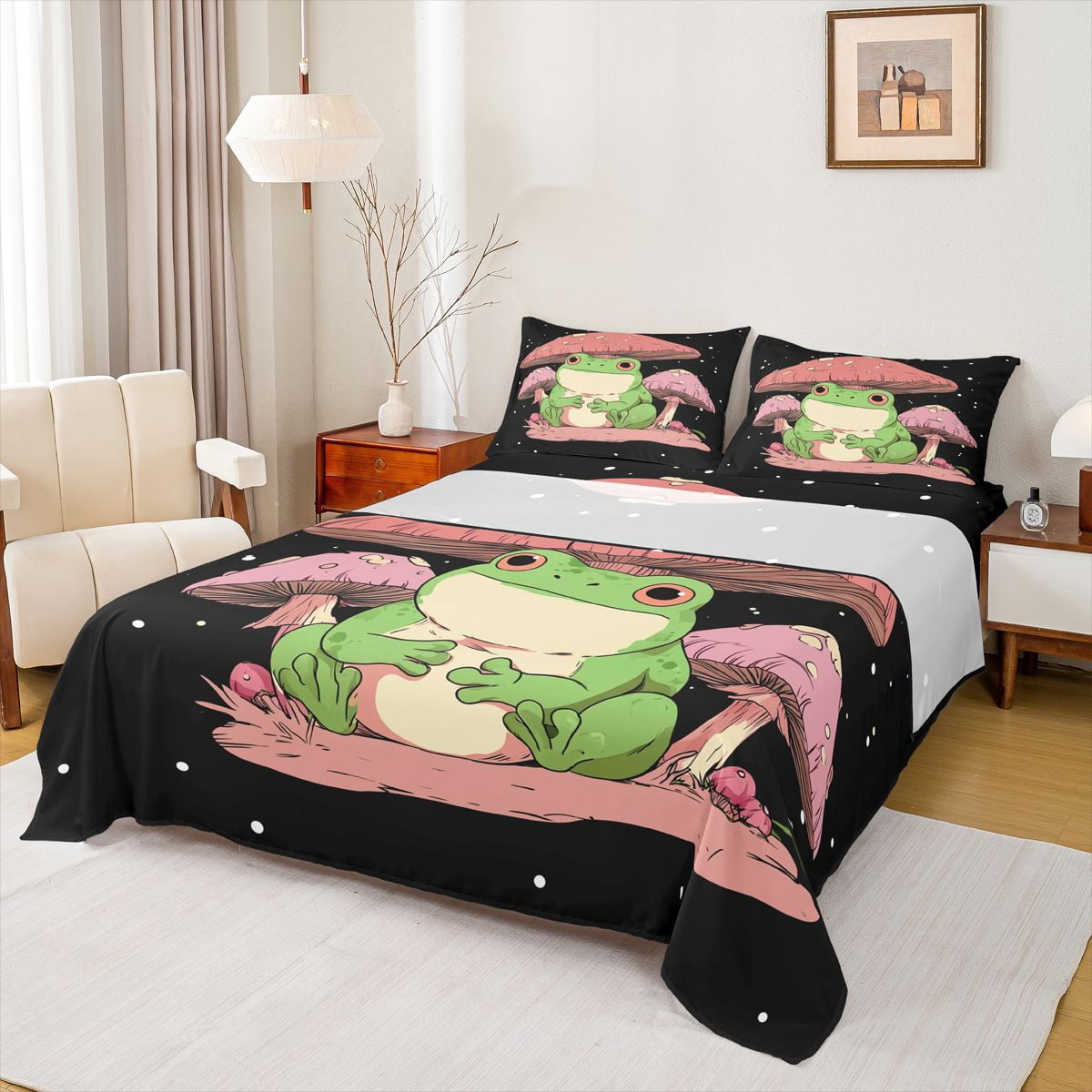 Feelyou Kawaii Frog Prince Queen Sheet Sets for Teem, Pink Jungle ...