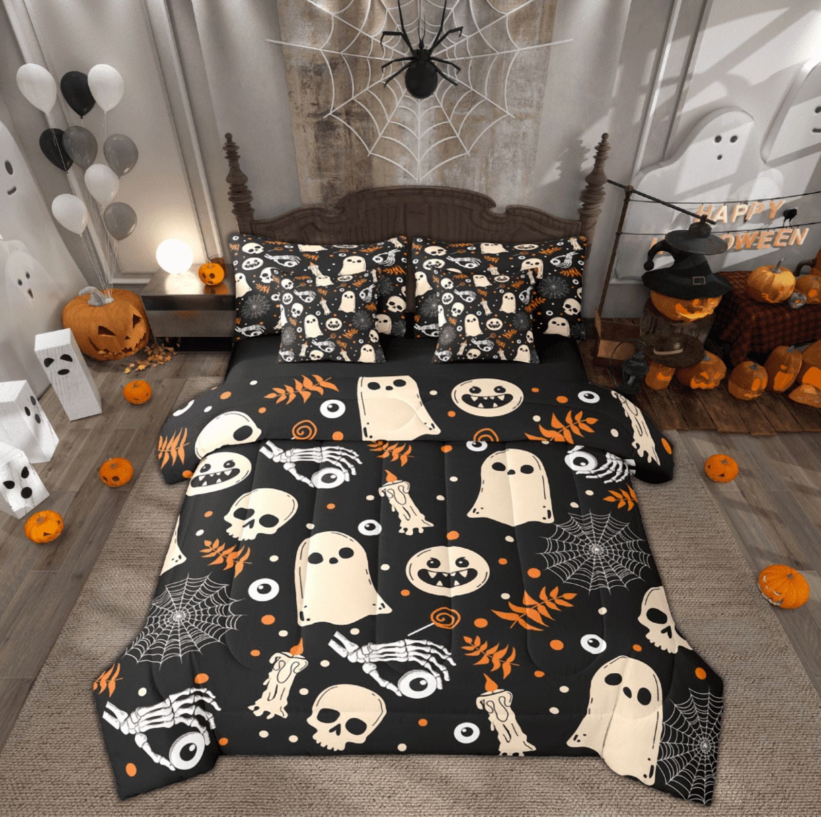 Feelyou Kawaii Ghost Pumpkin Bedding Comforter Set 7pcs, Happy ...