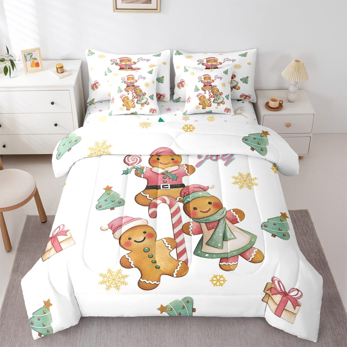 Feelyou Kawaii Gingerbread Man Bedding Comforter Set 7-Piece, Christmas ...