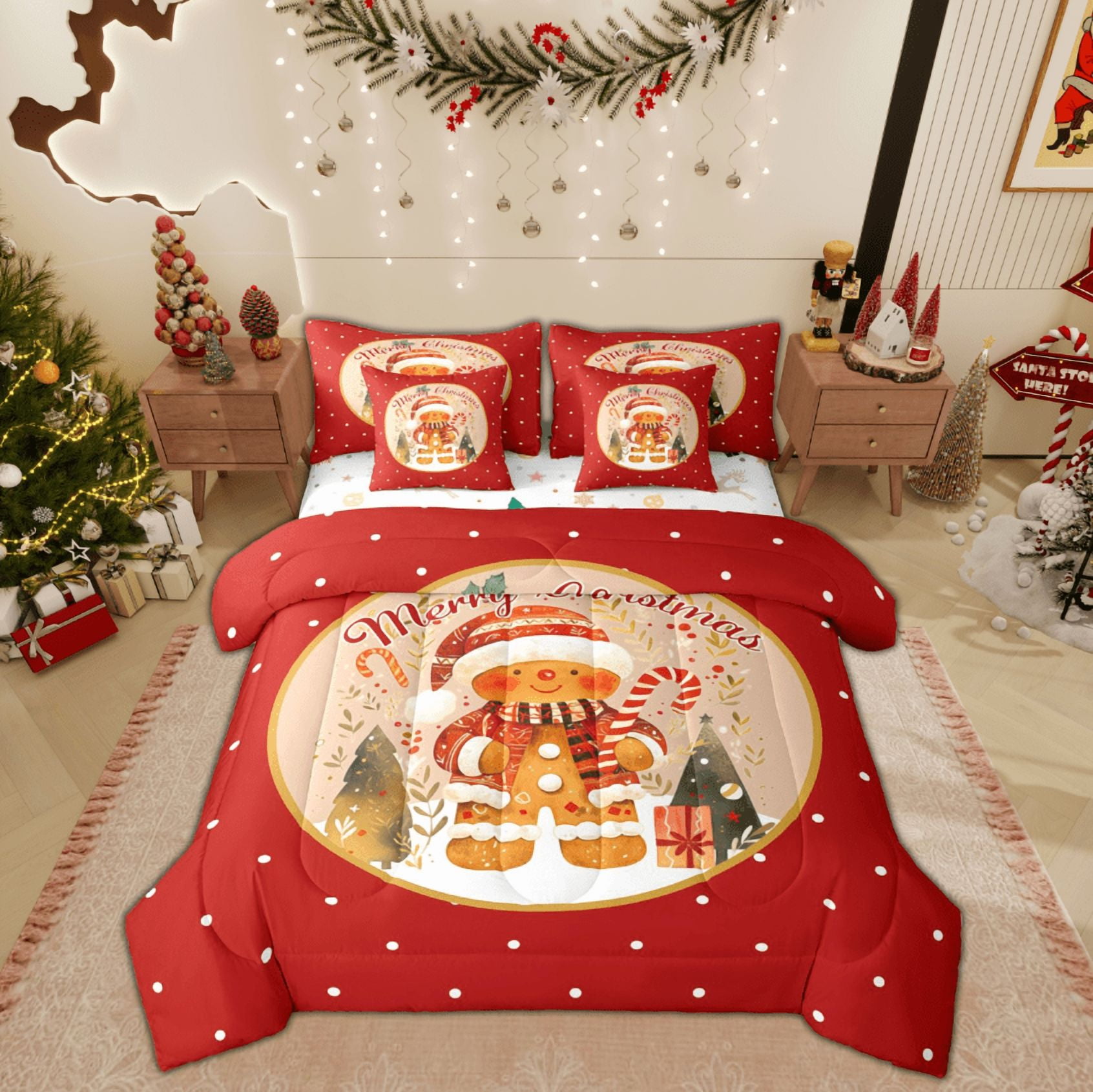 Feelyou Kawaii Gingerbread Man Bedding Comforter Set 7pcs, Winter ...