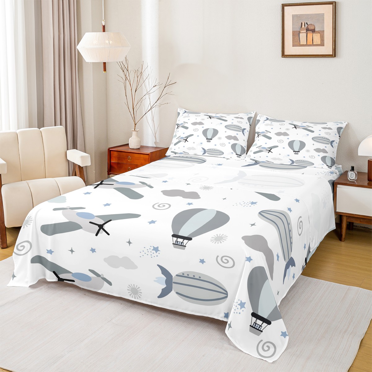 Feelyou Kawaii Helicopter Teen Full Size Sheets, Cartoon Stars Cloud ...