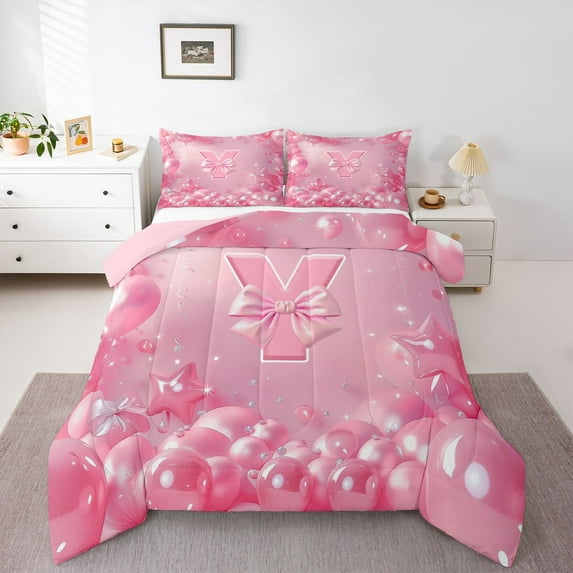 Feelyou Kawaii Initial Y Twin Comforter Sets, Pink Stars Balloon ...