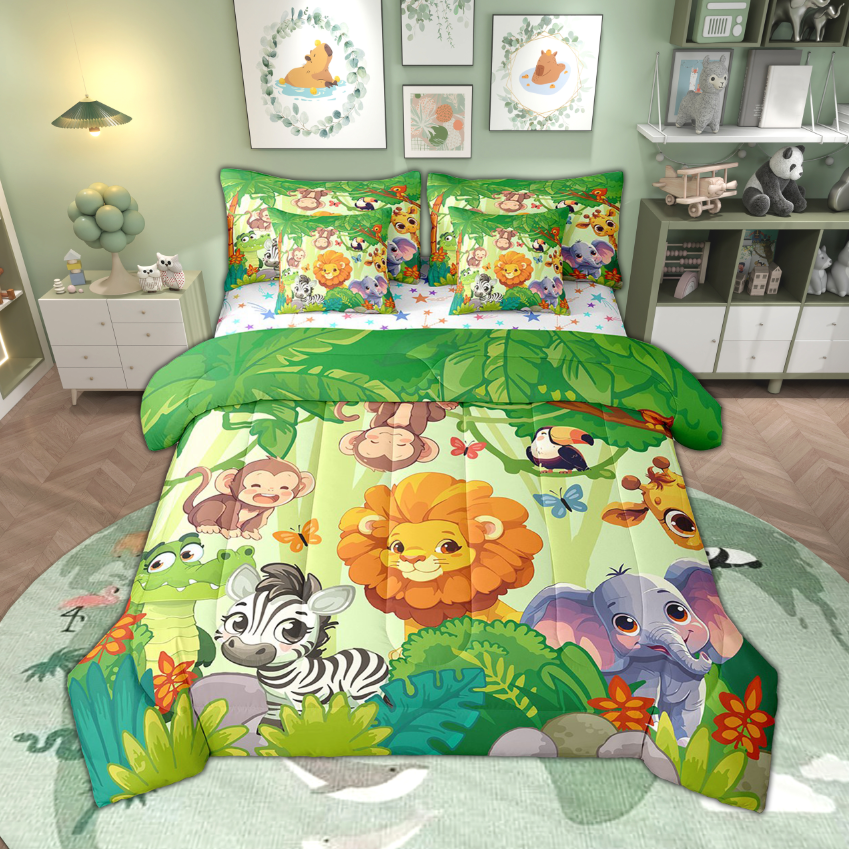 Feelyou Kawaii Jungle Animal Bedding Comforter Set 7-Piece for Kids ...